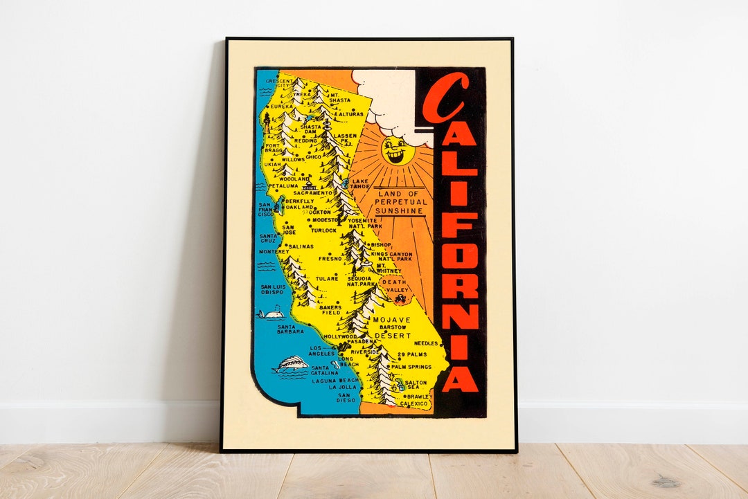 California Map Print for Wall Decor| Vintage Map California Wall Print ...