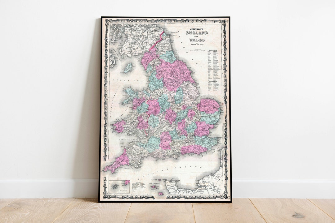 England Map Wall Print| 1962 Wales Map| Poster Print| Canvas Print Wall ...
