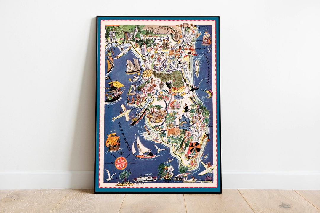 Map of State of Florida| Decorative Wall Art| Prints on Canvas| Florida ...
