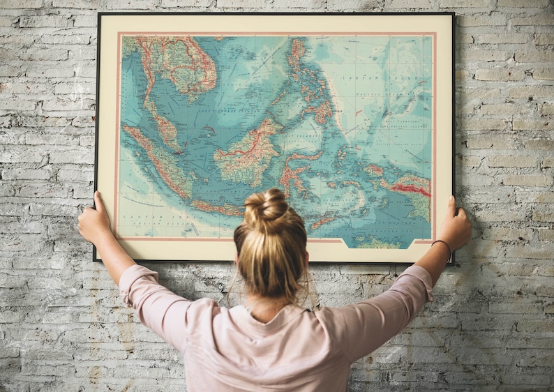 Geographical Map of South East Asia Map Wall Decor Vintage - Etsy