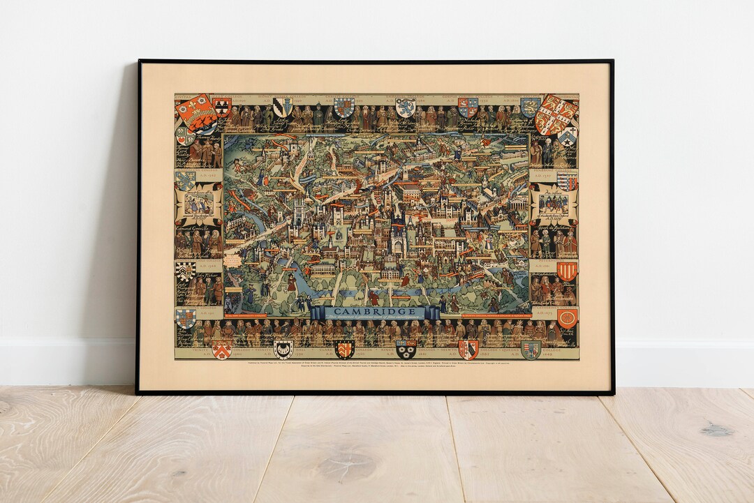 Cambridge City Map Wall Print| Framed Map Wall Decor| 1948 Cambridge ...