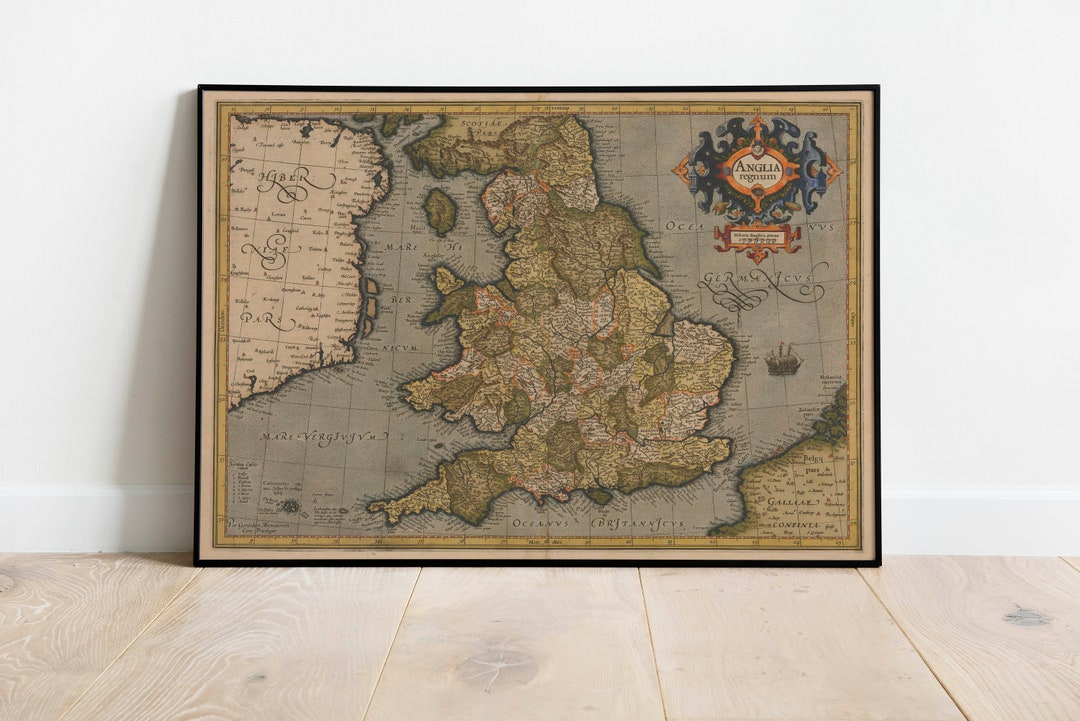 Britain Map Wall Print| 1595 England Map| Poster Print| Canvas Print ...