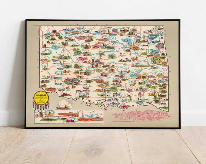 Oklahoma City Vintage Map Print, Geological Elevation Vertical Wall Art ...