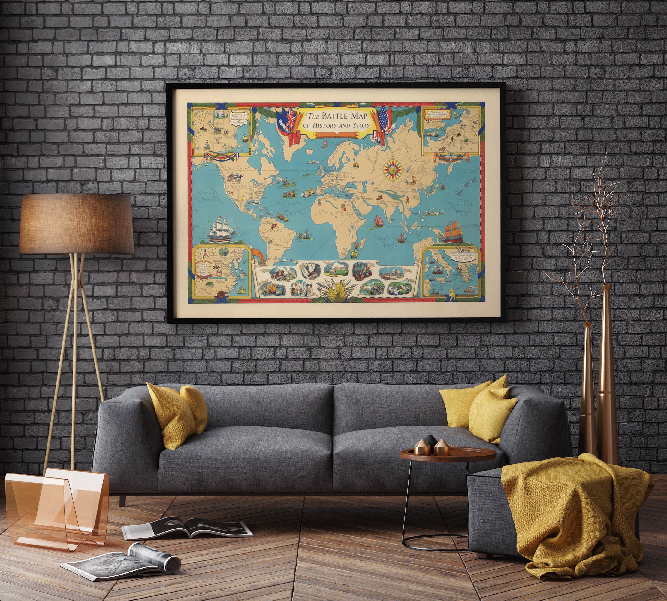 The Battle Map of the World History Poster Print Framed Art | Etsy