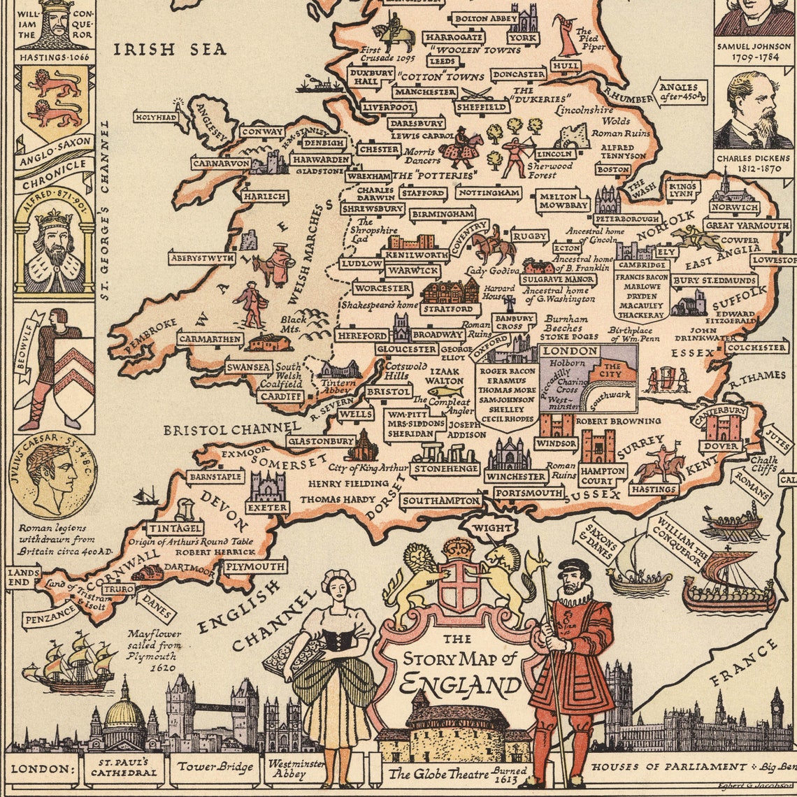 The Story Map of England 1936 England Old Map Wall Print | Etsy