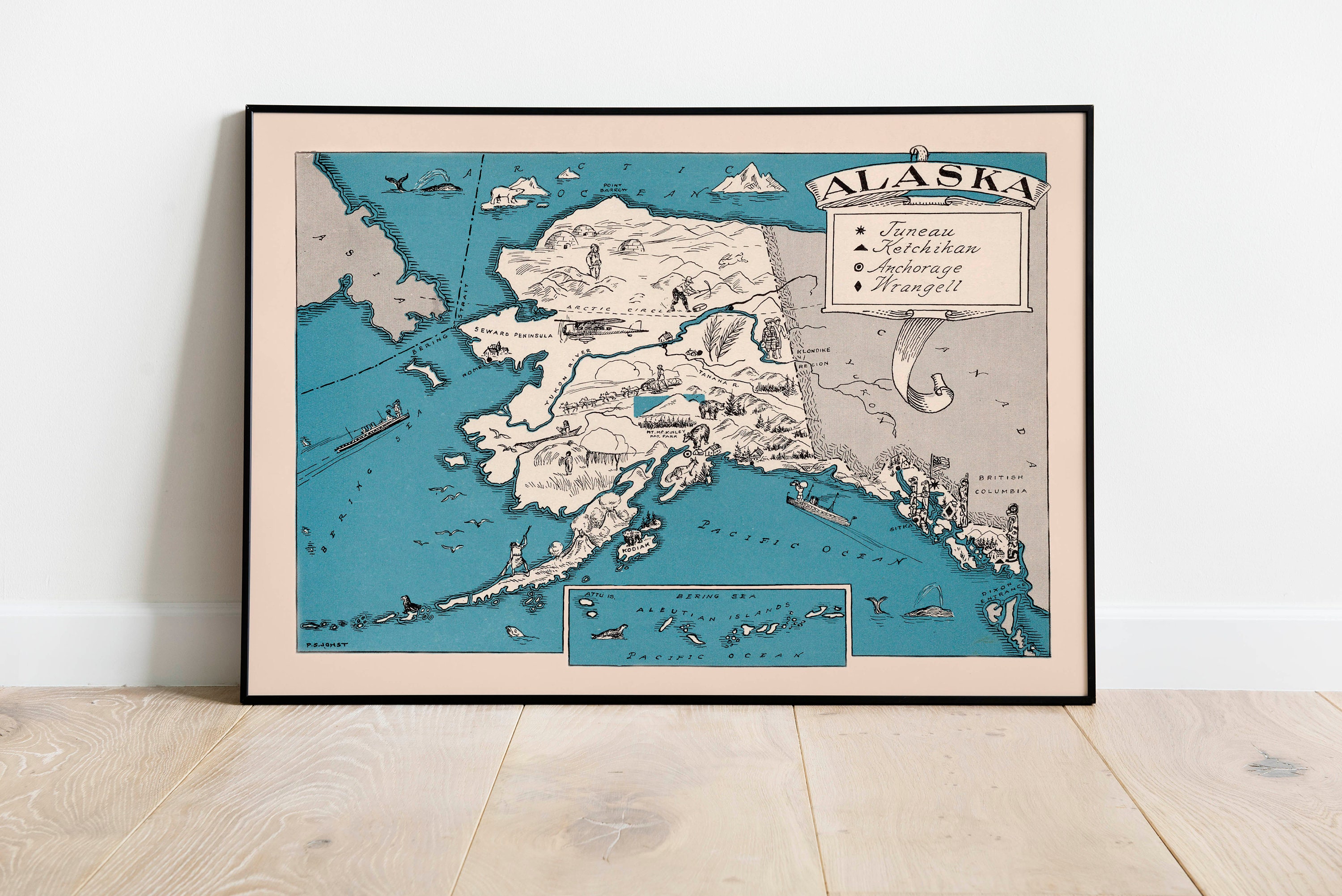 Pictorial Map of Alaska Poster Print Wall Art Living Room - Etsy