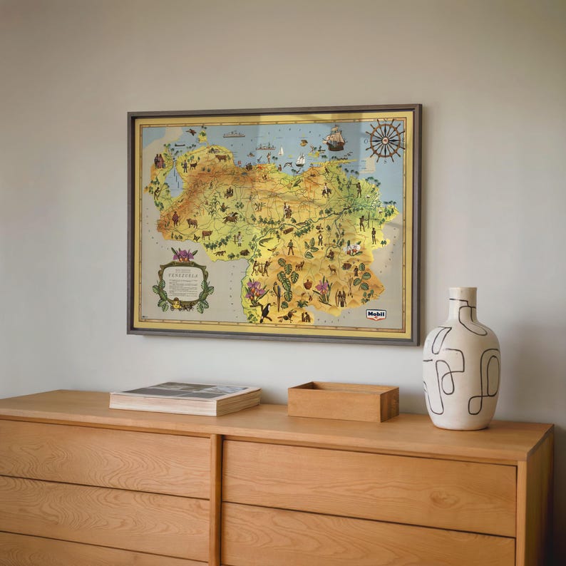 Vintage Venezuela Map Print: Illustrated Tourist Road Map Art - Etsy