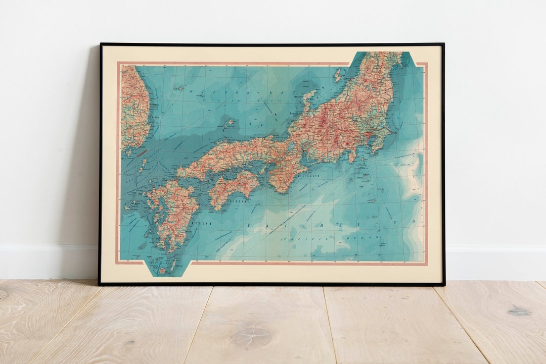 Geographical Map of Southern Japan| Map Wall Decor| Vintage Map Wall ...