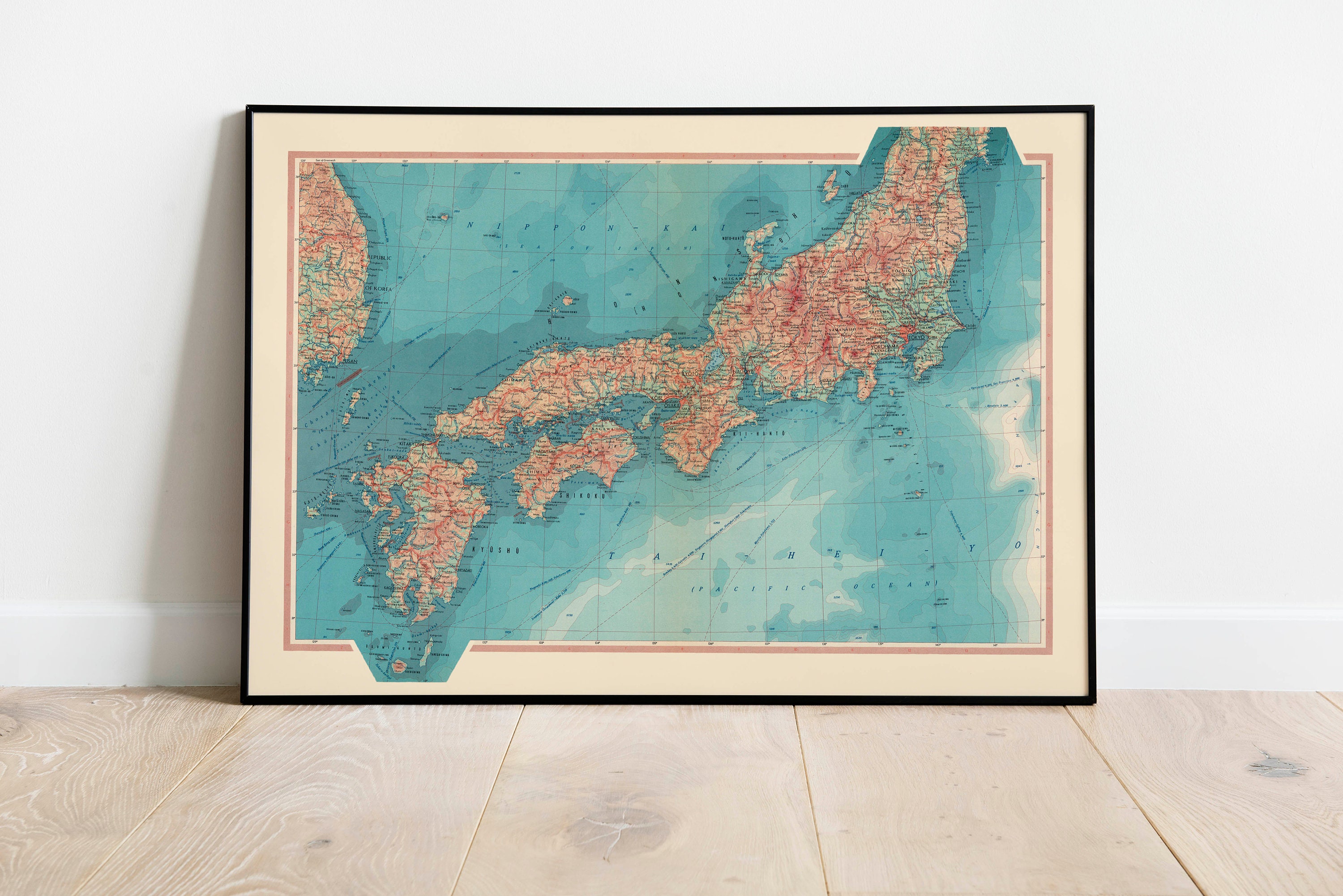 Geographical Map of Southern Japan Map Wall Decor Vintage - Etsy