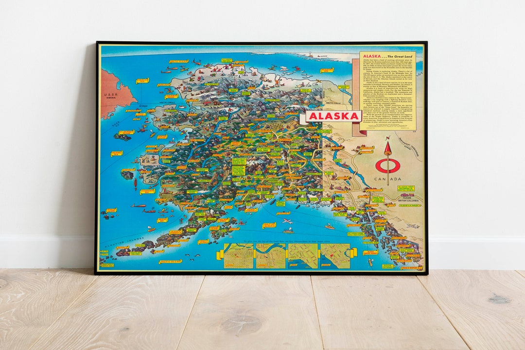 Vintage Pictorial Map of Alaska: Wall Art Print - Etsy