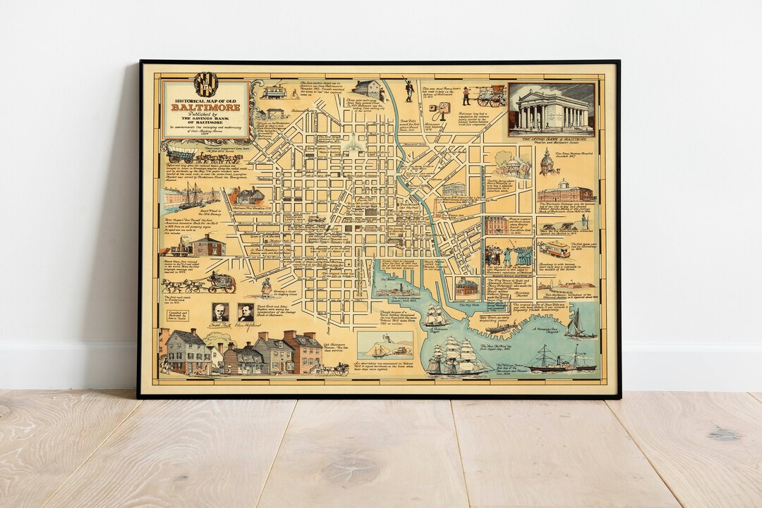 Historical Map of Old Baltimore| Baltimore Wall Art| Baltimore Wall Map ...