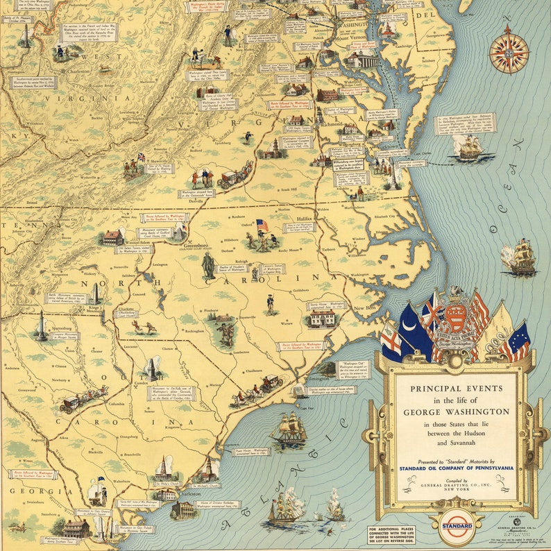 Principal Events in the life of George Washington Vintage Map | Etsy