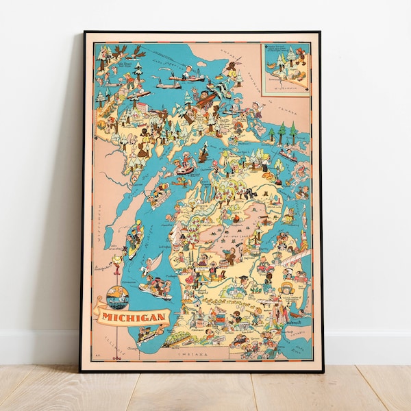 Michigan Map Art - Etsy