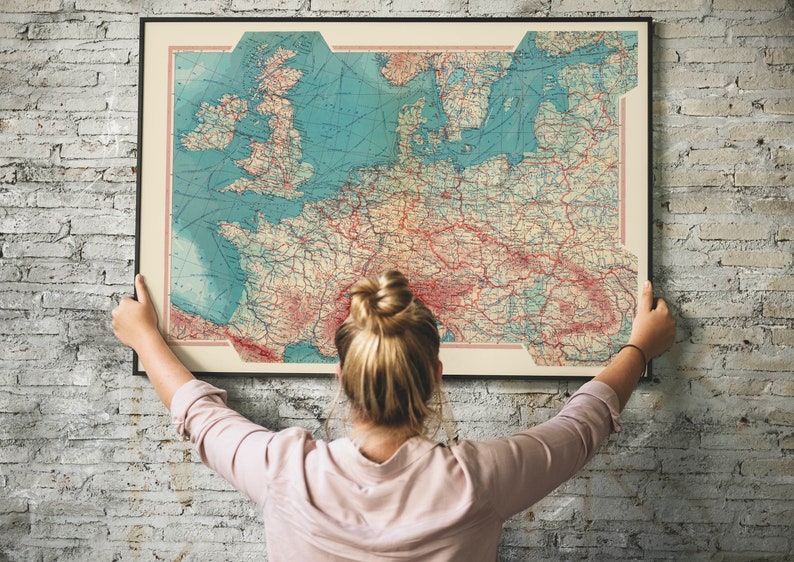 Geographical Map of Western Europe Map Wall Decor Vintage - Etsy
