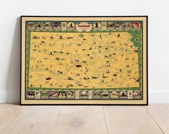 Kansas State Wall Map Large Print Poster 32x24 - Etsy