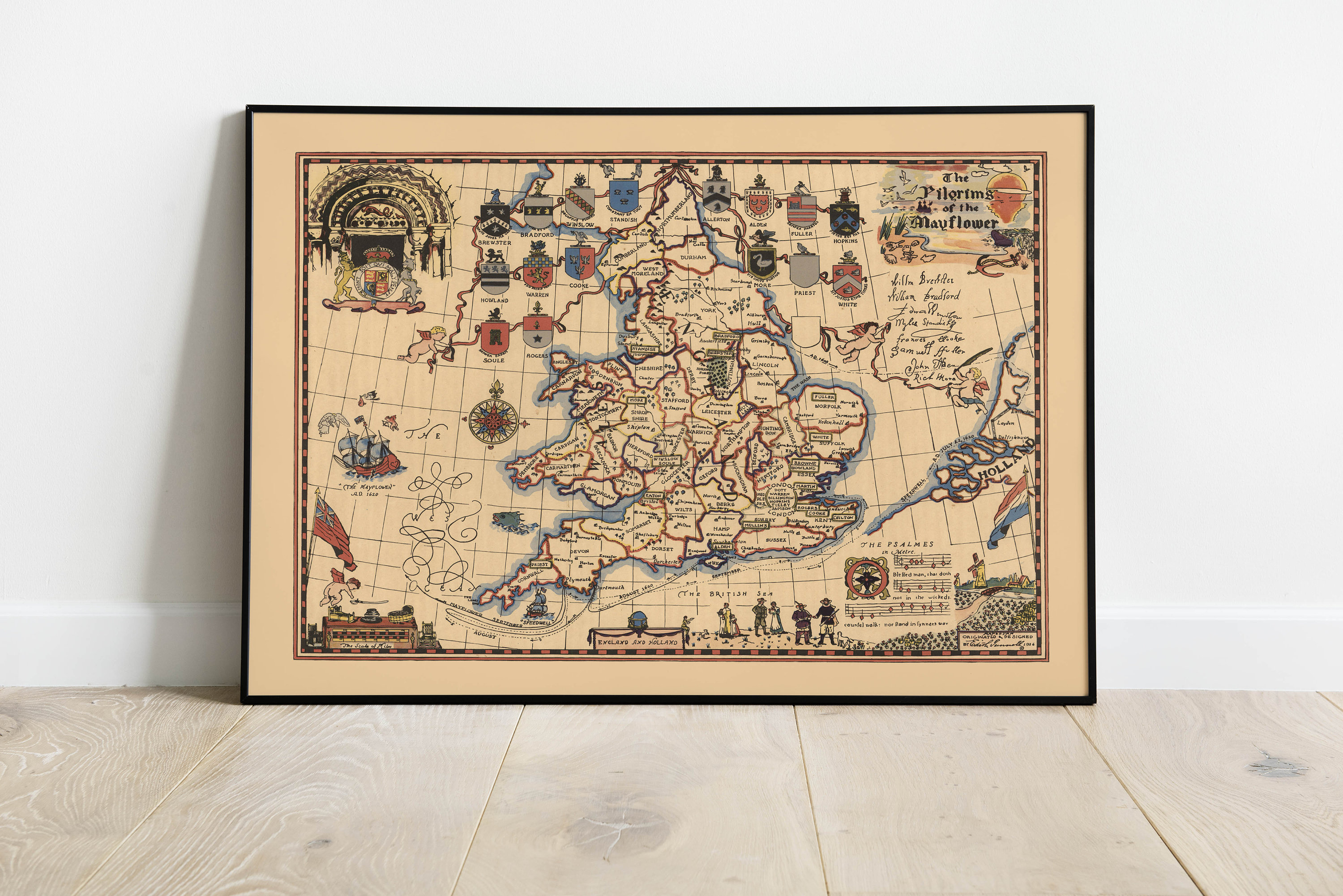 The Pilgrims of the Mayflower Map of England and Holland - Etsy