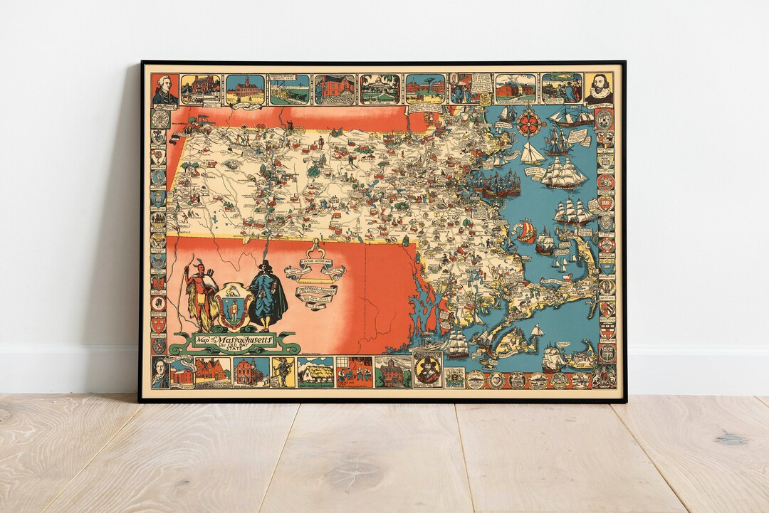 Map of Massachusetts| the Old Bay State| Old Map Wall Print| Poster ...