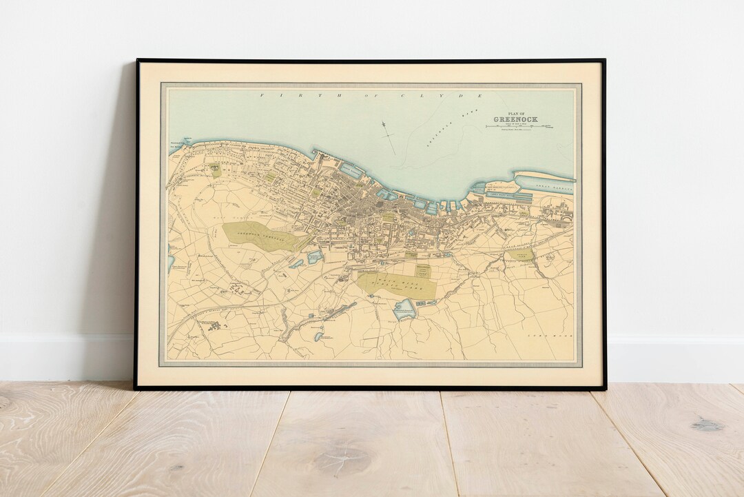 Greenock City Map From 1912| Old Map Wall Art Print| Framed Art Print ...