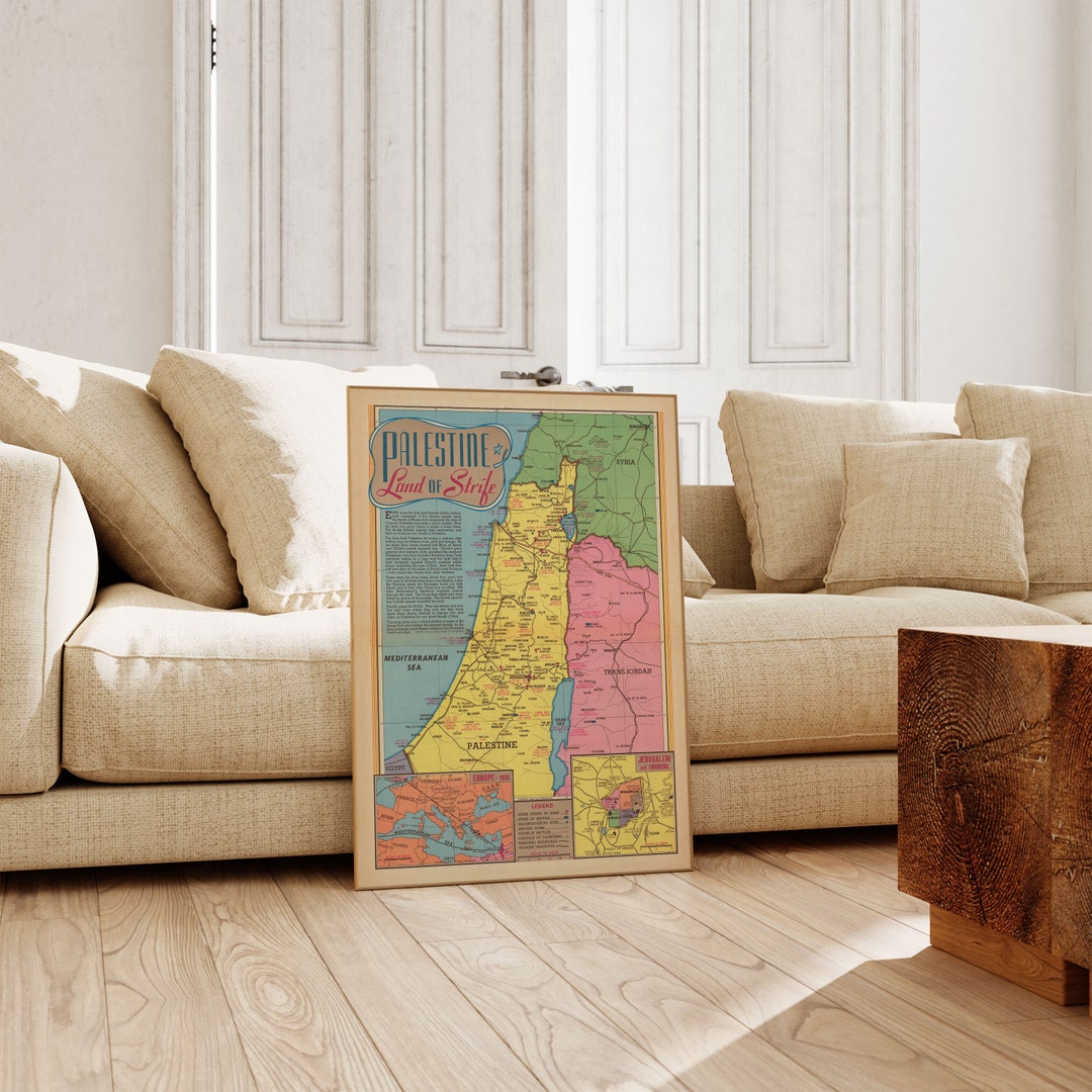 Palestine Map Print| Art History| 1945 Palestine Map Wall Art| Framed ...
