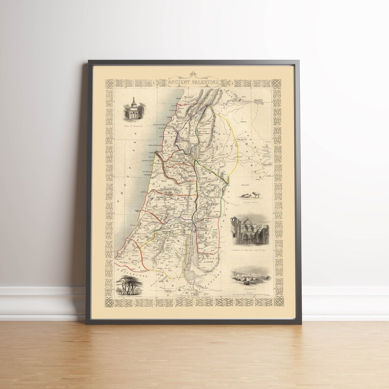 Ancient Palestine Map Print Wall Art 1851 Palestine Vintage | Etsy