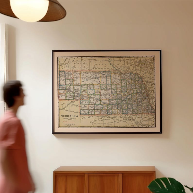 Vintage 1920 Nebraska Map Art Print: Framed Poster or Canvas - Etsy
