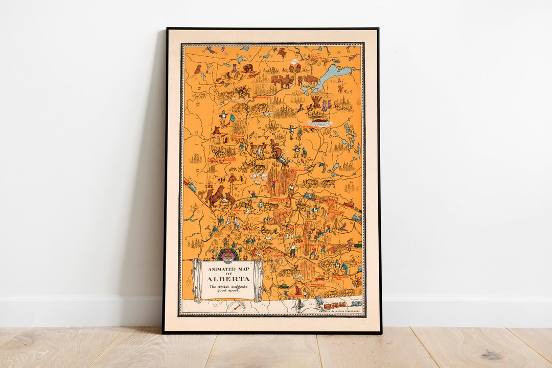 Decorative Map of State of Alberta| Wall Art Print| Alberta Wall Art ...
