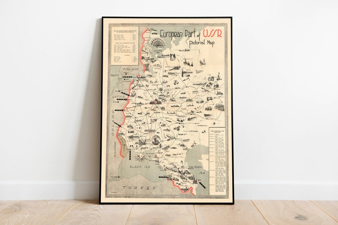 Pictorial Map of European Part of USSR Vintage Soviet Russia Map Canvas ...