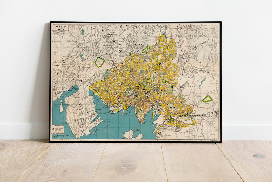 Oslo City Map Wall Print| 1947 Oslo City Plan Map| Poster Print| Canvas ...