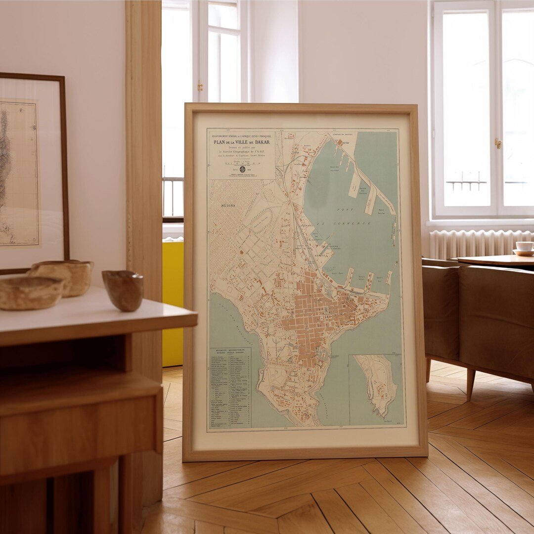 Historical Map of Dakar Senegal 1936 Framed Poster Print Wall Art ...