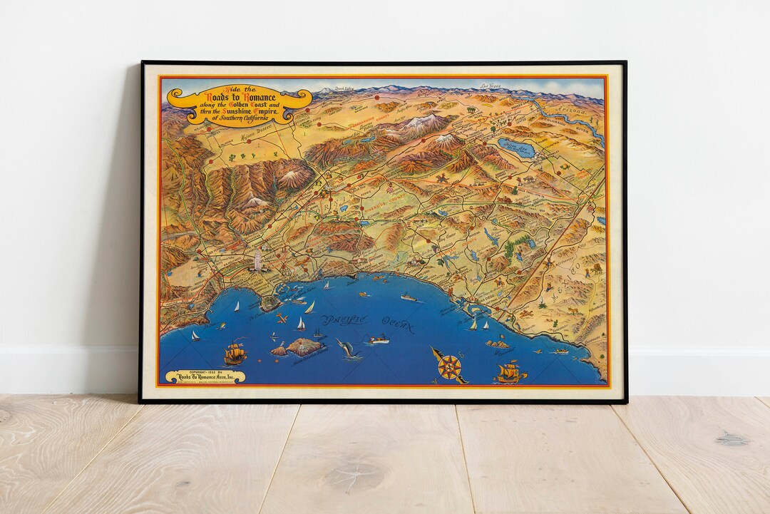Pictorial Map of Southern California| California Map Wall Art Print ...