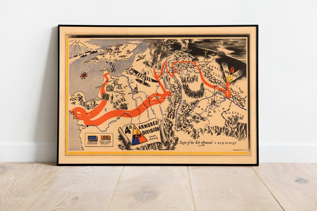 WWII 4th Armored Division Map: Vintage Military Canvas Print - Etsy