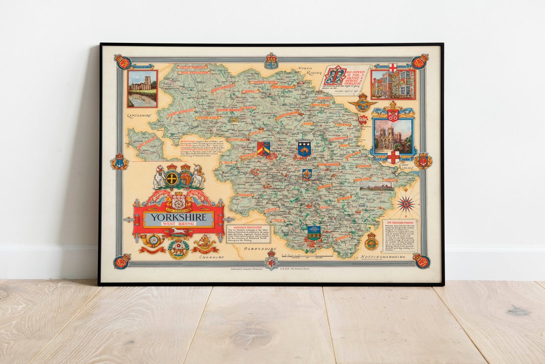 Yorkshire Map Print: 1946 West Riding, Vintage Wall Art - Etsy