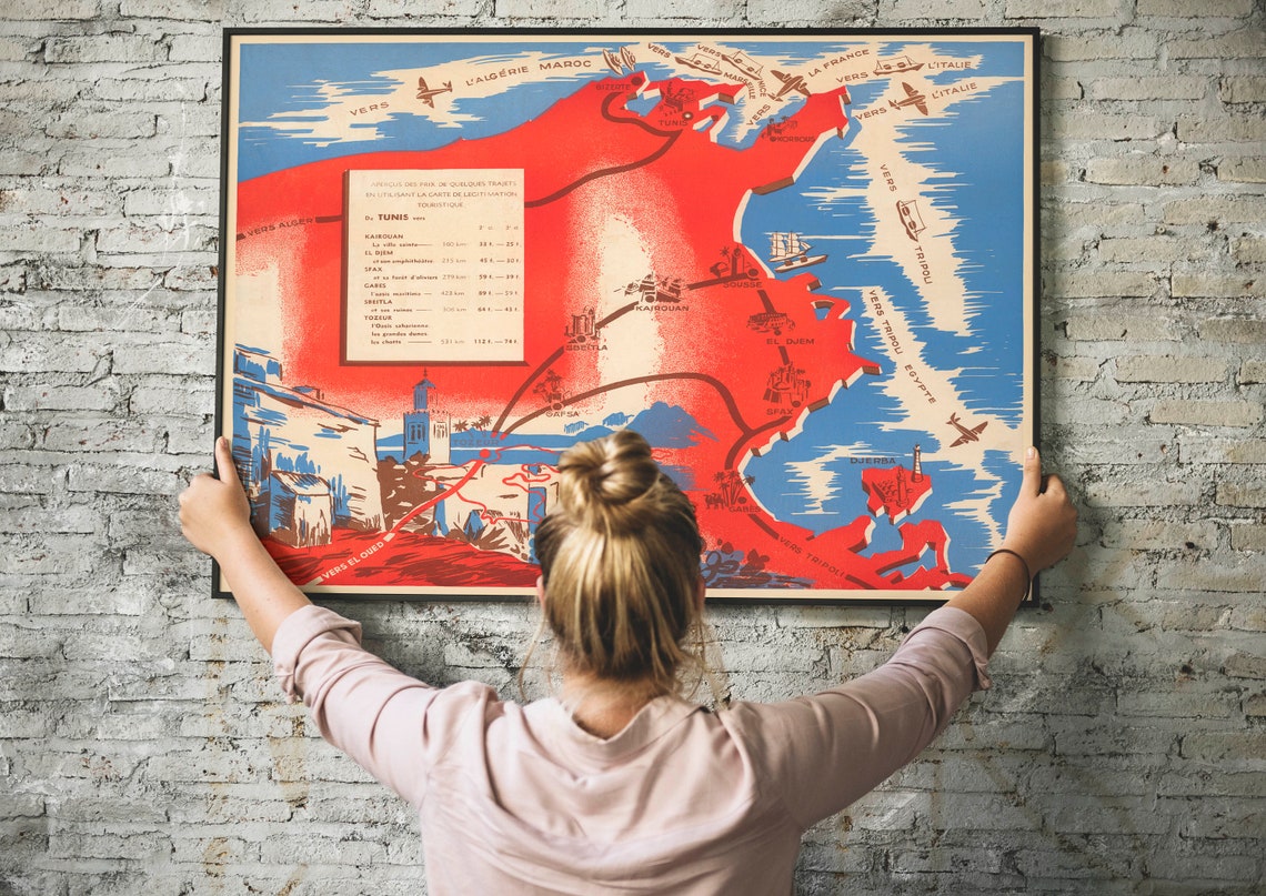 Pictorial Map of Tunisia Old Map Wall Decor Vintage Map Wall | Etsy