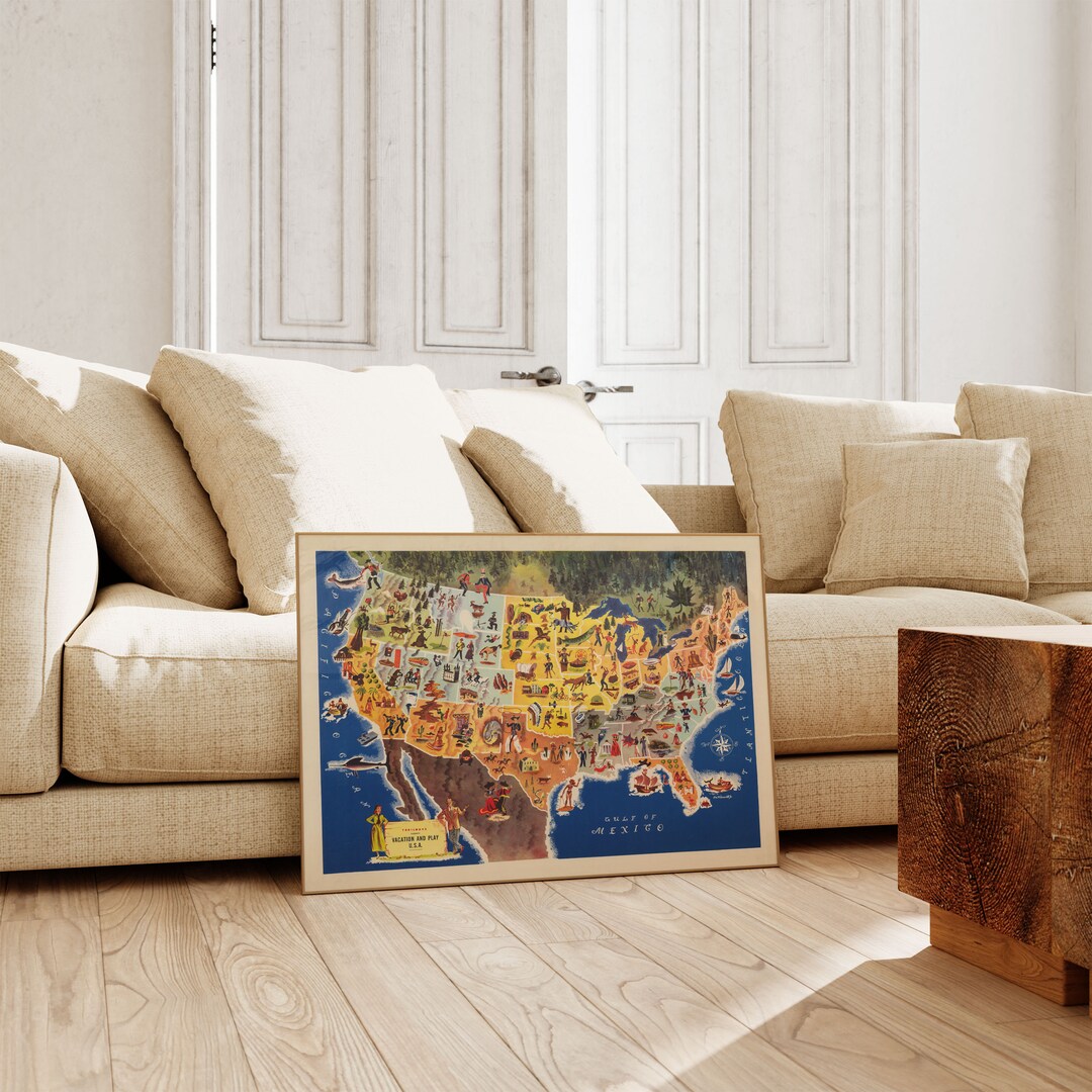 Color Pictorial Map of the United States| United States Map Print ...