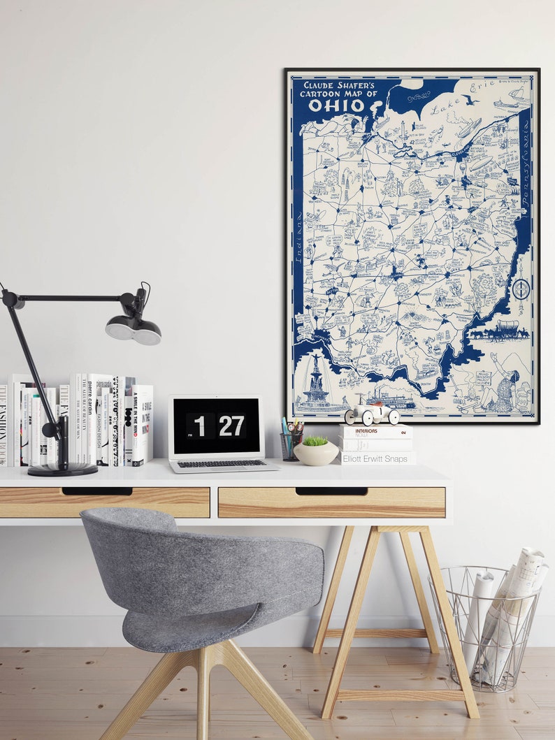 Ohio Map Print Wall Art 1939 Ohio Vintage Map Wall Prints | Etsy
