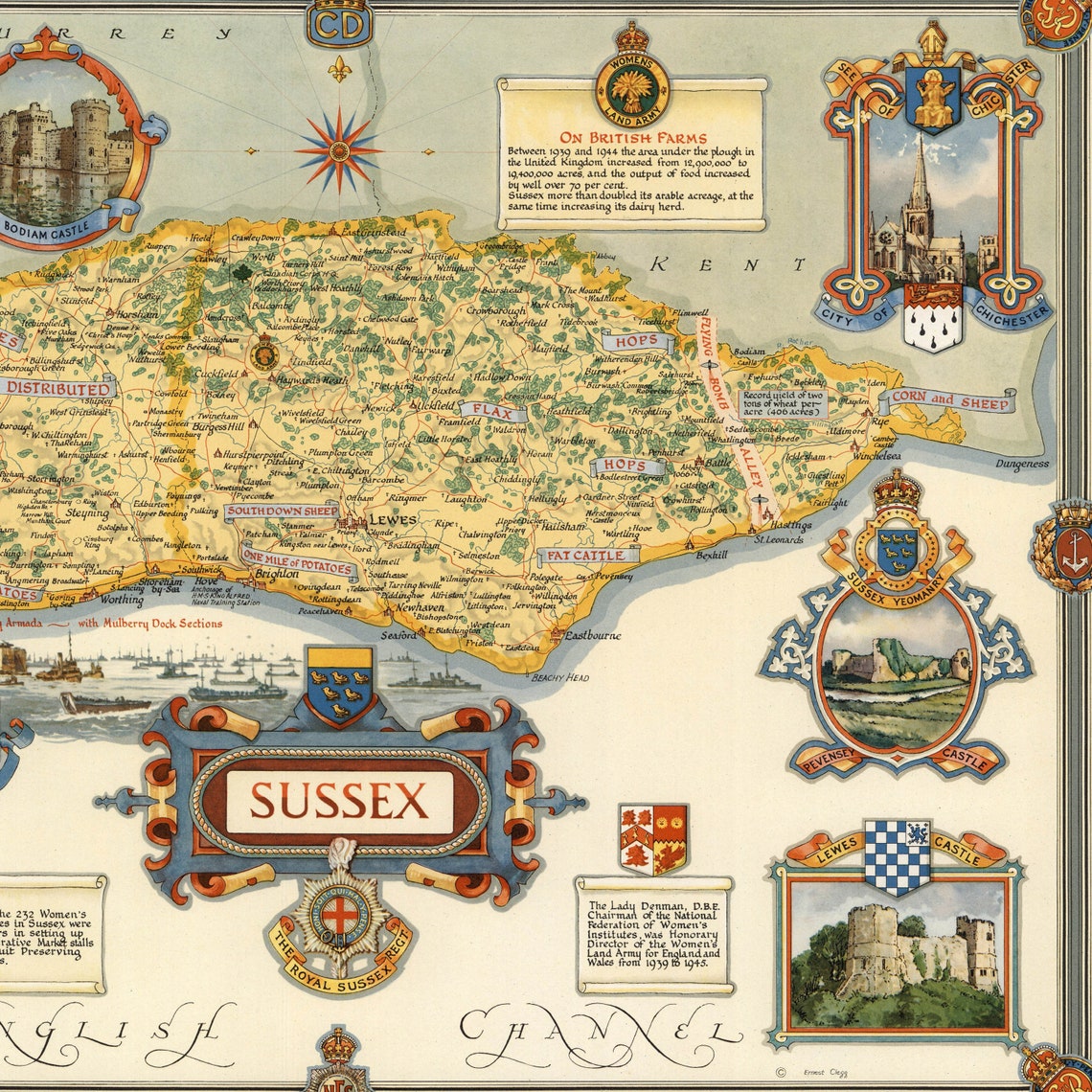 Sussex Vintage Map Poster England Old Map Wall Prints Sussex Etsy