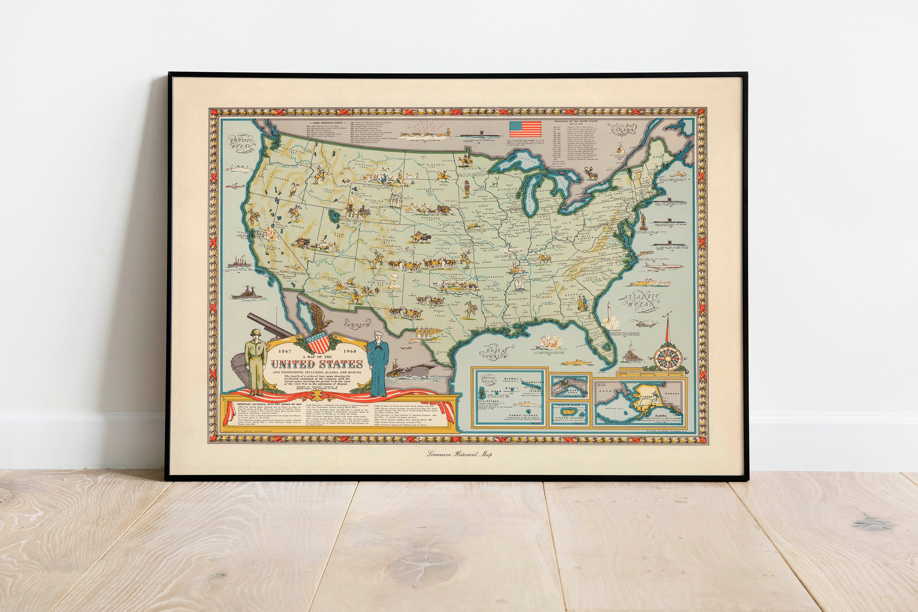 United States Map Print Art History United States Map Wall | Etsy