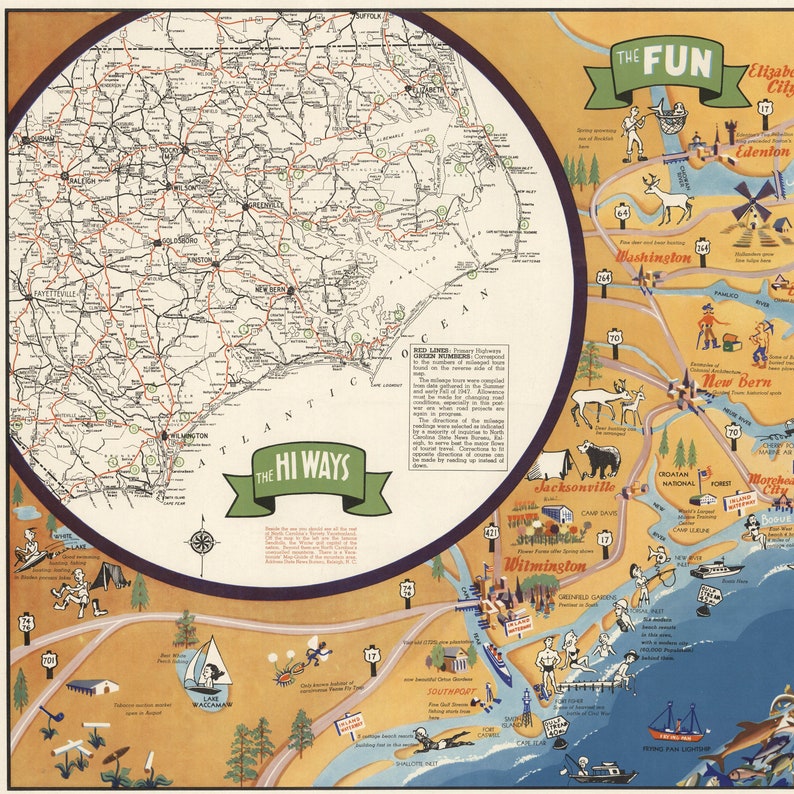 Eastern North Carolina Map Wall Poster North Carolina Old Map | Etsy