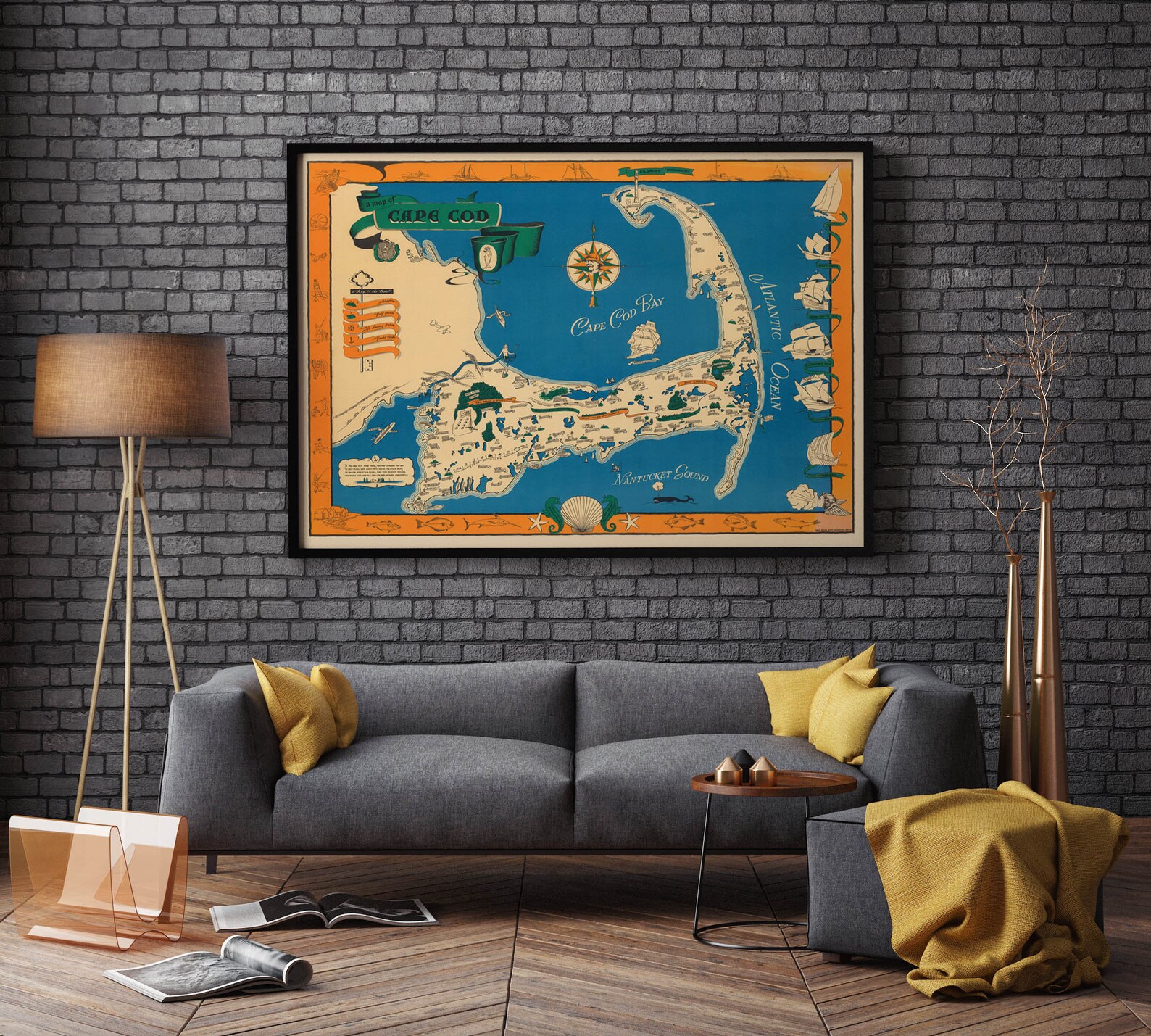 Decorative Map of Cape Cod Vintage Map Print Cape Cod Wall - Etsy