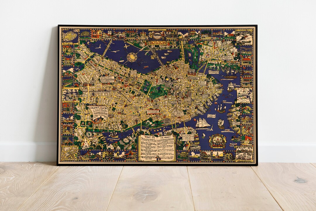 Decorative Map of Boston and Vicinity| Wall Art Canvas| Poster Print ...