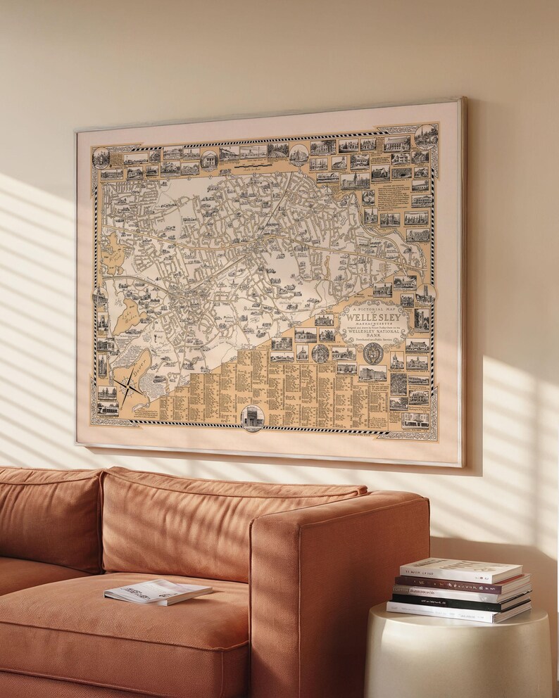 Vintage Wellesley Massachusetts Map Print: Framed or Canvas Wall Art - Etsy