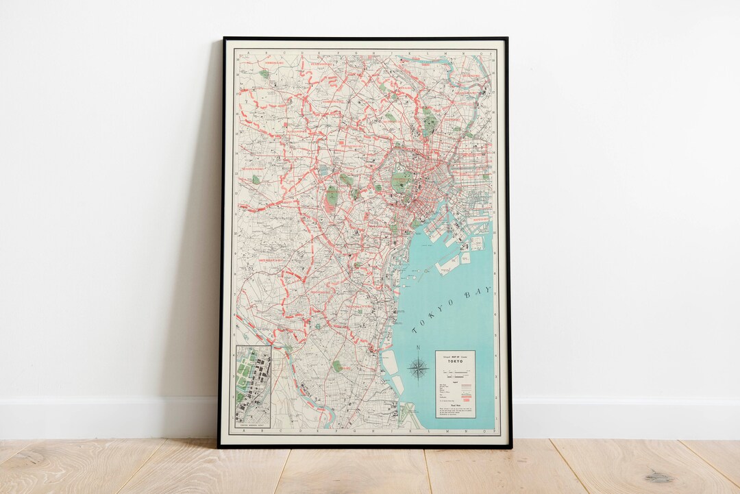 Vintage Tokyo Map Print 1954: Historical Wall Art - Etsy