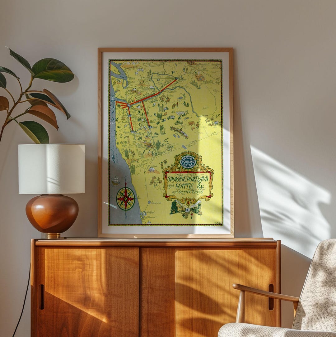 Map of the Spokane Portland and Seattle 1917 Framed Poster Print Wall ...