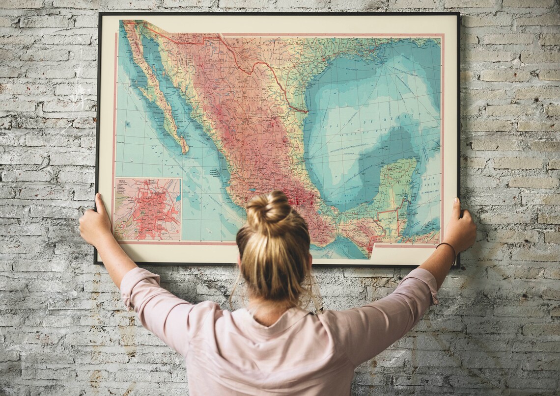 Geographical Map of Mexico Map Wall Decor Vintage Map Wall - Etsy