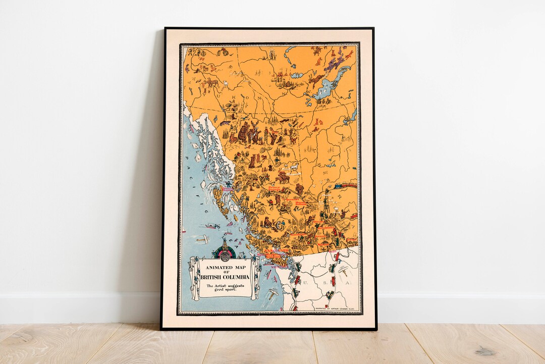 Vintage Map of British Columbia| Poster Print| Canvas Wall Art| Canada ...