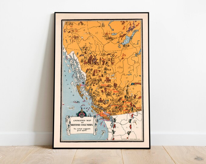 BRITISH COLUMBIA MAP, Vintage Map of B.C. Canada Wall Art, Vintage Map ...