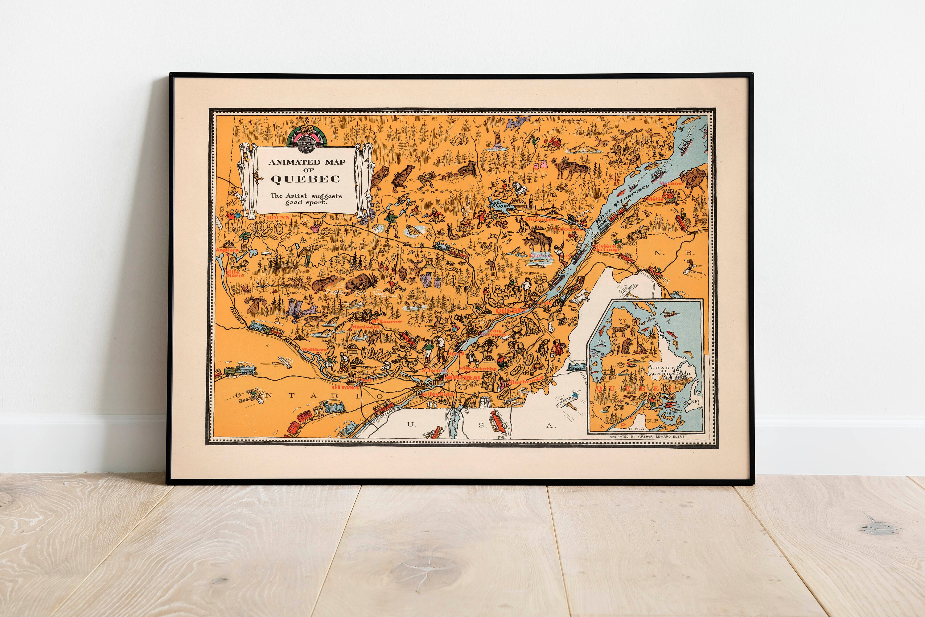Vintage Quebec Map Print Quebec Wall Art Canvas Wall Art | Etsy