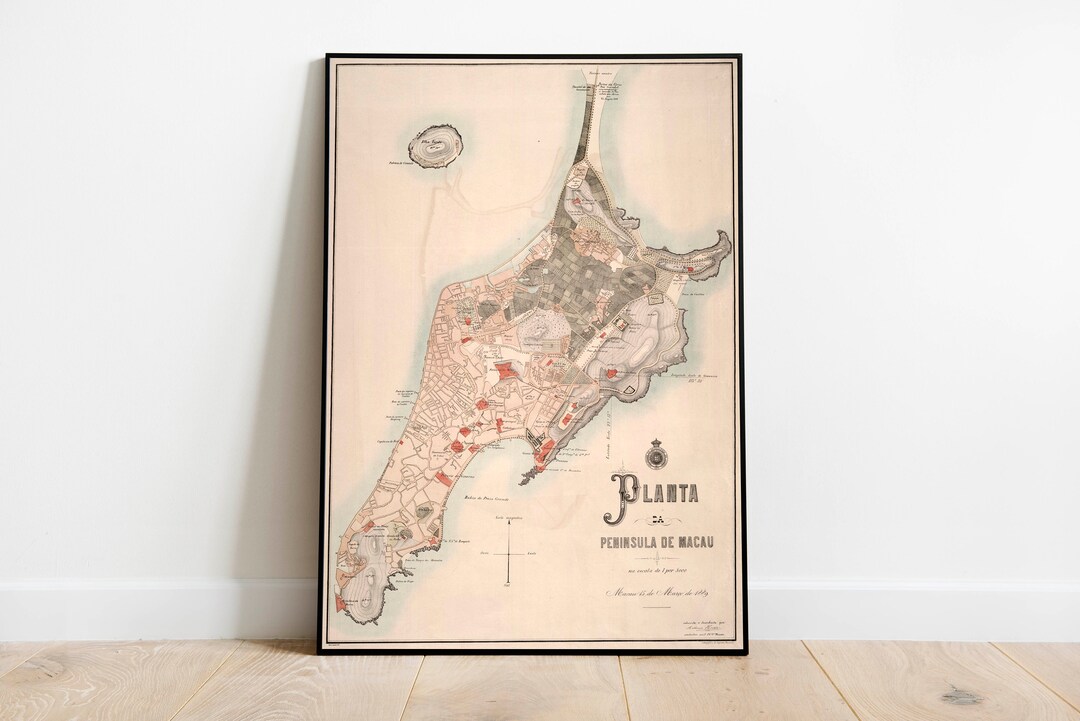 Macau City Map Wall Print| Macau Old Map| Poster Print| Canvas Print ...