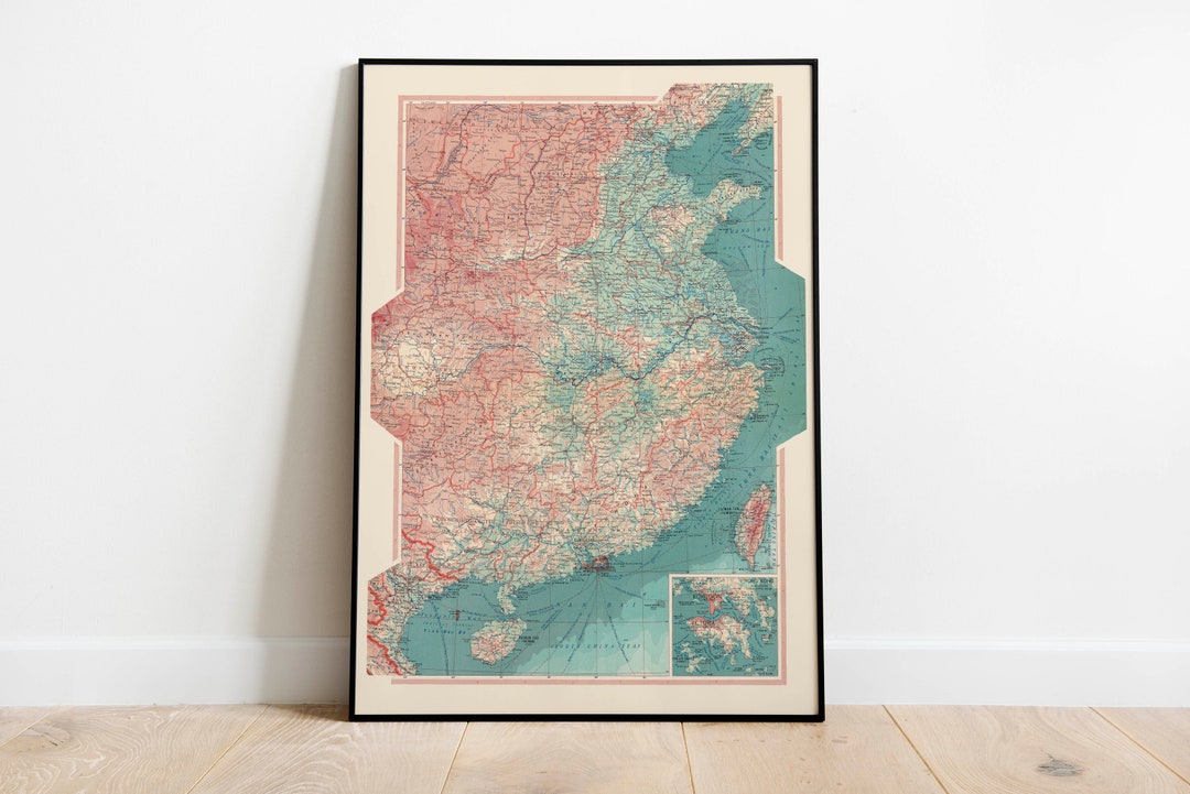 Geographical Map of Eastern China| Map Wall Decor| Vintage Map Wall Art ...