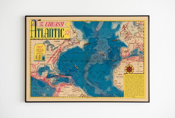 Atlanic Ocean Map Poster Atlantic Ocean Map Wall Art Print | Etsy